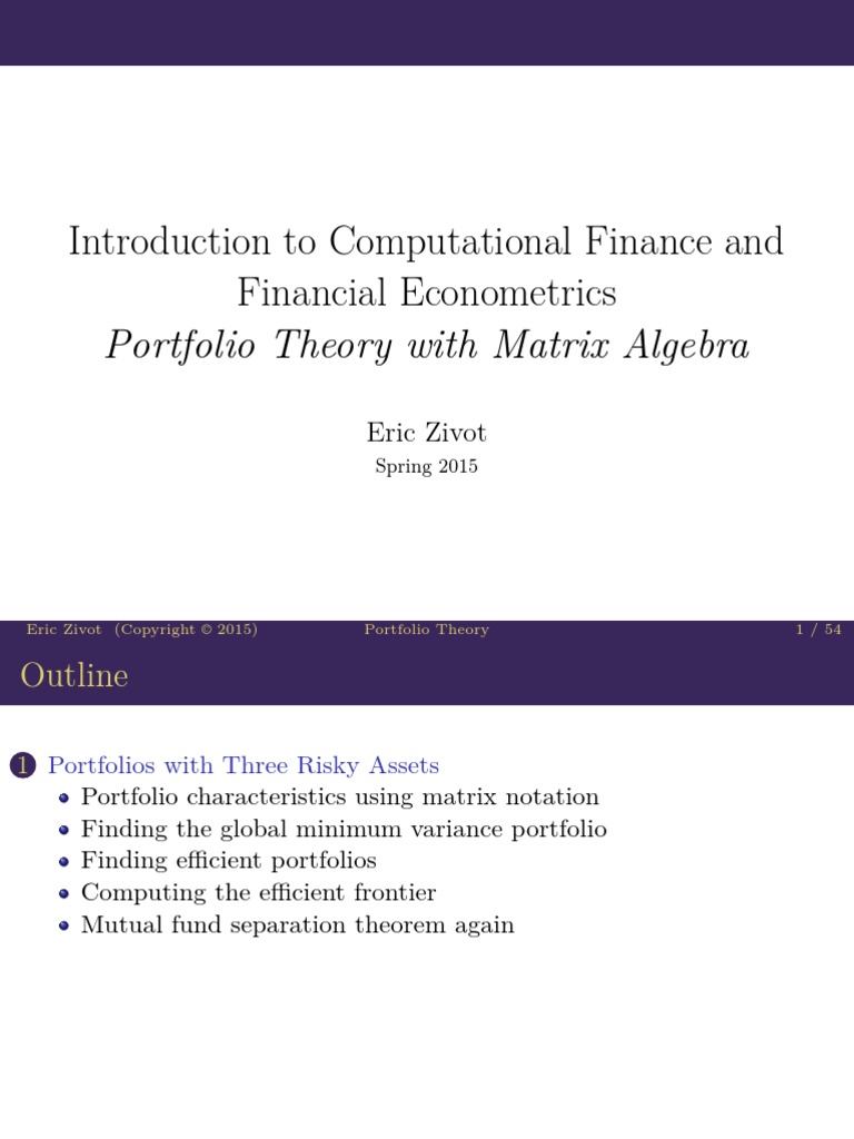 Introduction To Computational Finance and Financial Econometrics | PDF | Modern Portfolio Theory ...