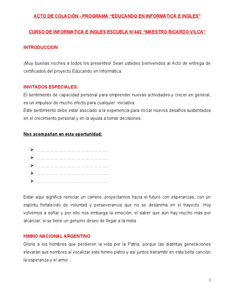 Acto Protocolar de Colación 2019 | PDF