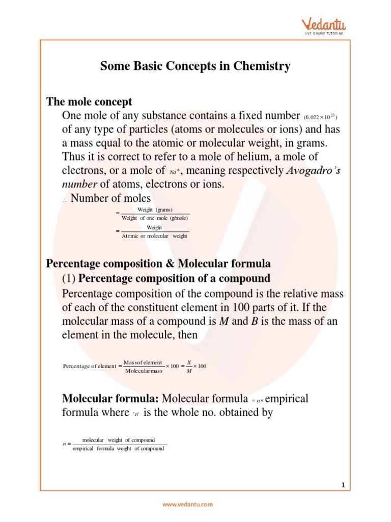 Mole Concept and Composition Basics | PDF | Mole (Unit) | Molecules