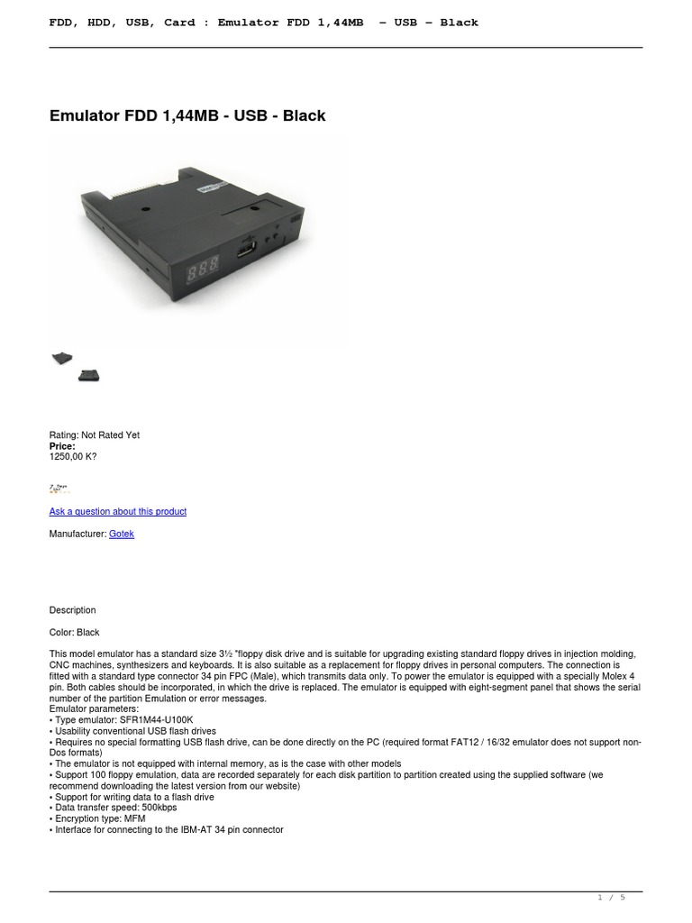 FDD, HDD, USB, Card: Emulator FDD 1,44MB - USB - Black | PDF | Floppy ...