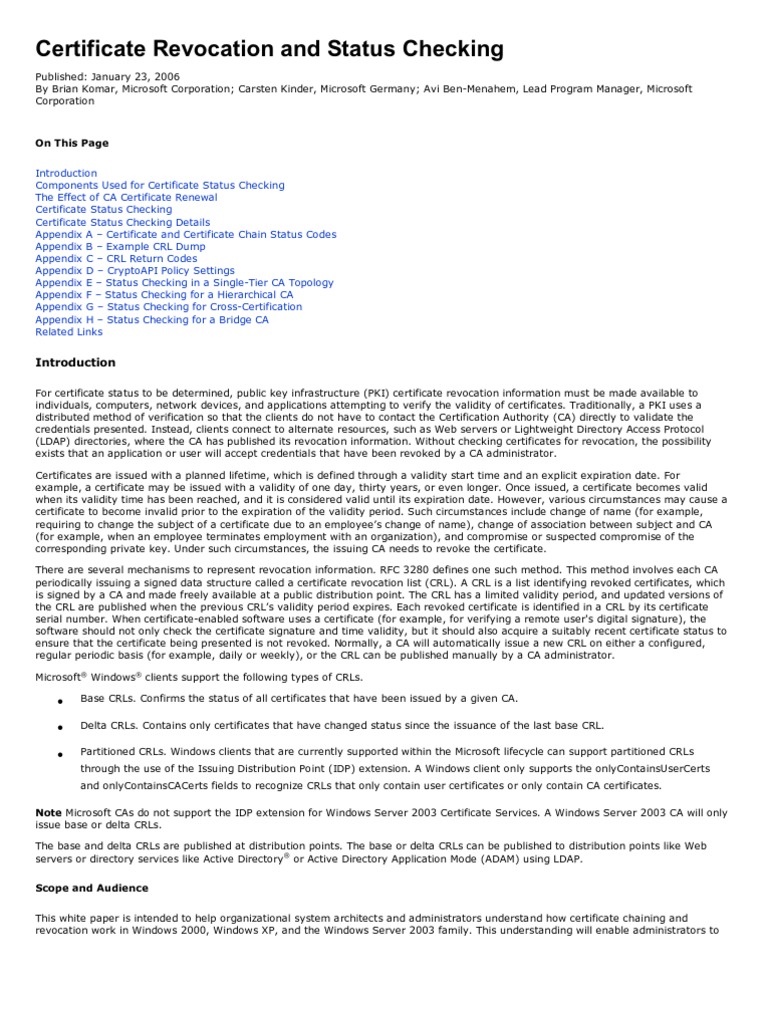Certificate Revocation and Status Checking | PDF | Public Key ...