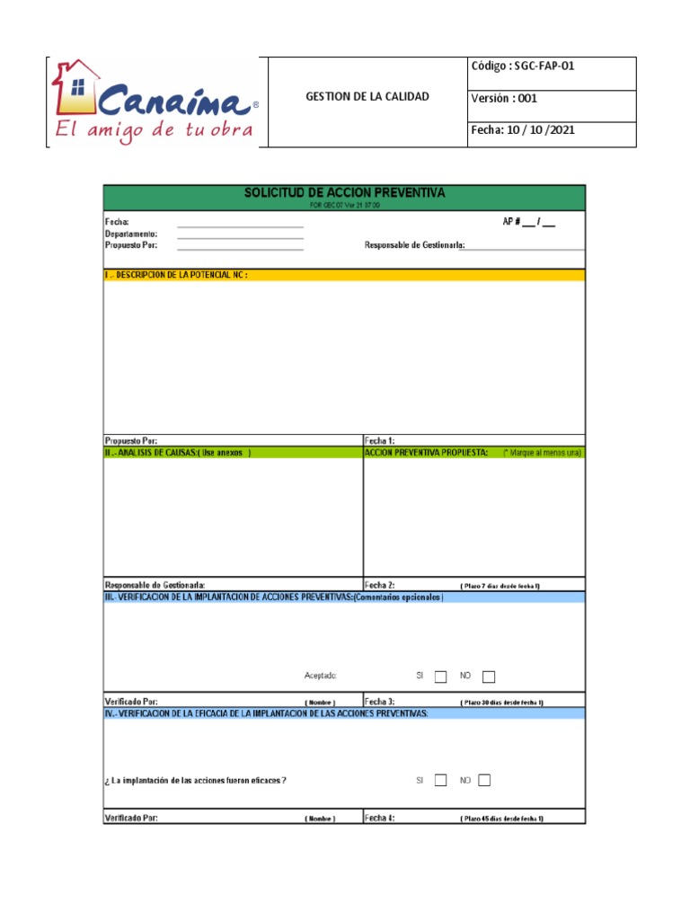 Formato de Acc¡ones Prevent¡vas | PDF