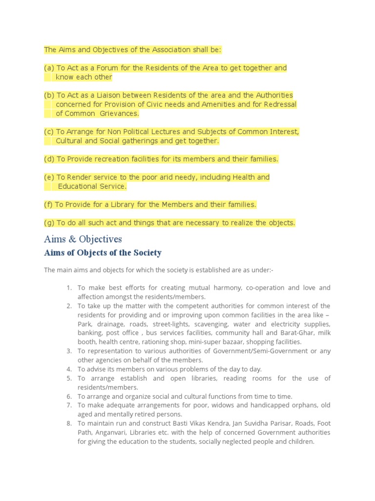 The Aims and Objectives of The Association Shall Be | PDF | Economies