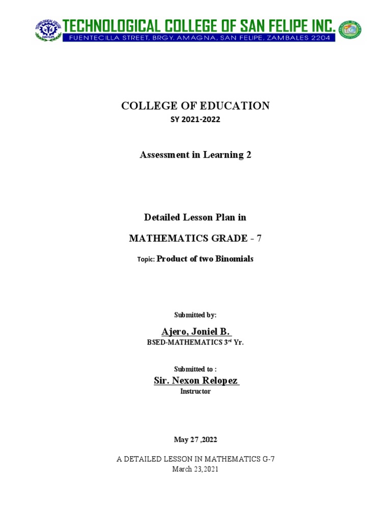 DLP (Assessment and Learning 2) - 1 | Download Free PDF | Equations | Variable (Mathematics)