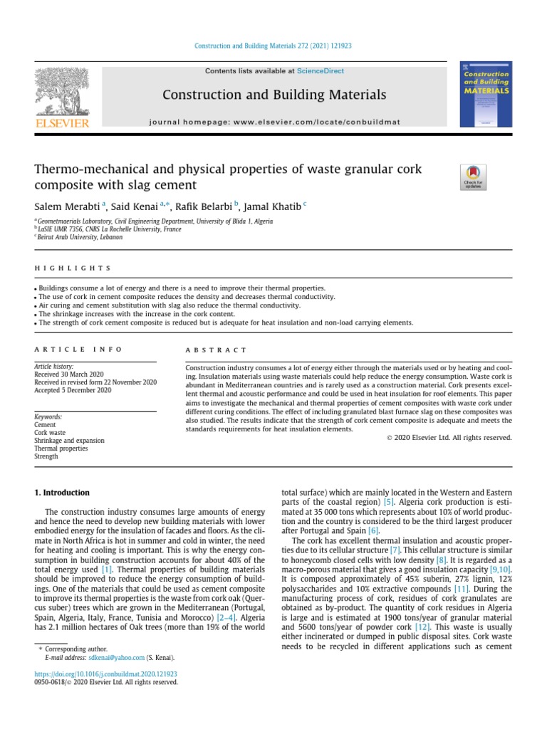 Construction and Building Materials: Salem Merabti, Said Kenai, Rafik ...