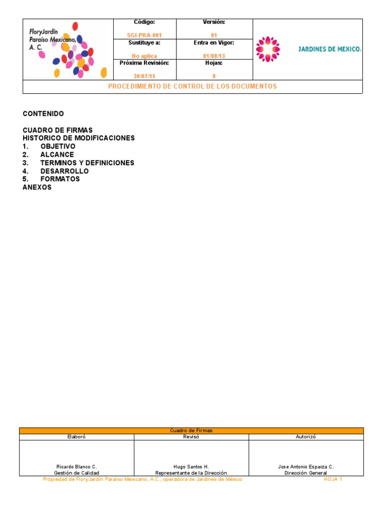 Sgi-Pra-001 Procedimiento de Control de Documentos | Descargar gratis ...