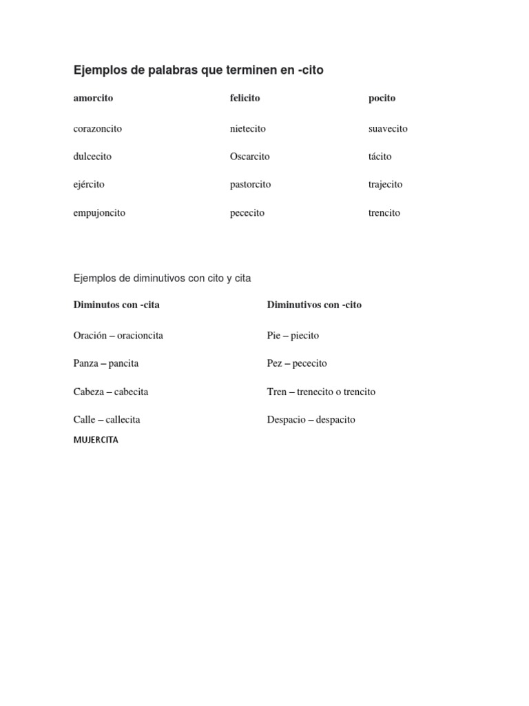 Ejemplos de Palabras Que Terminen en Cito | PDF
