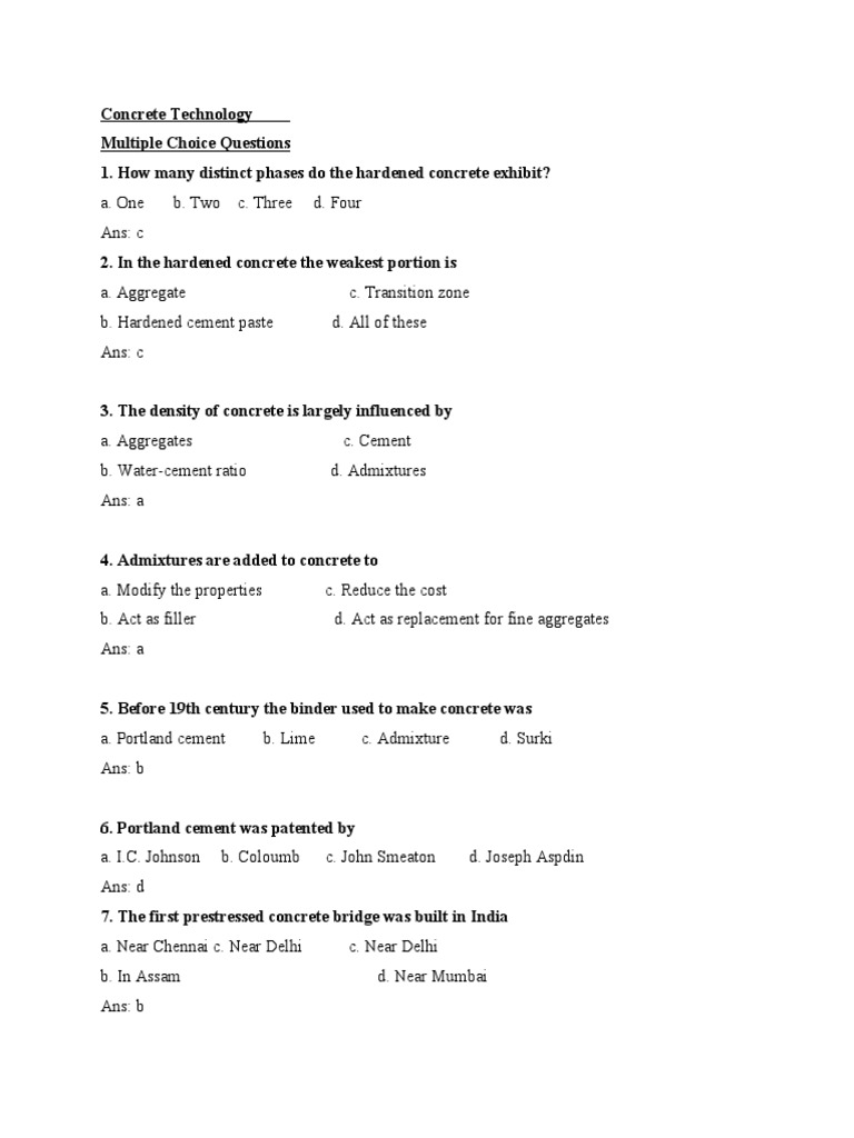 CT MCQ Bank | PDF | Concrete | Cement