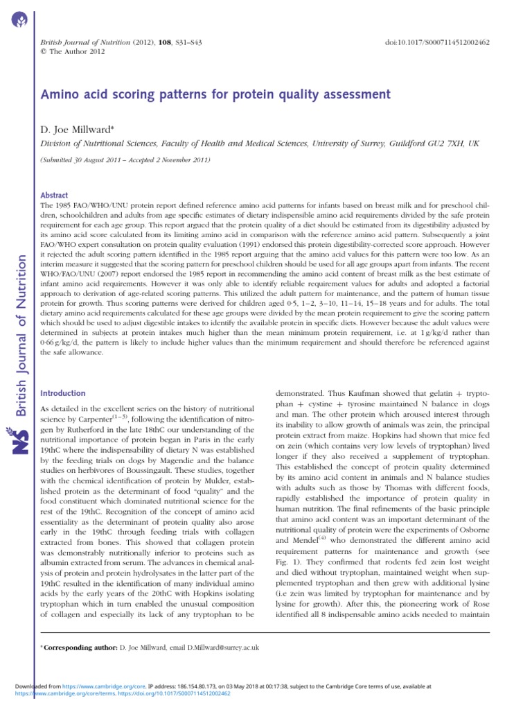 Aminoacid Scoring Patterns For Protein Quality Assessment | PDF ...