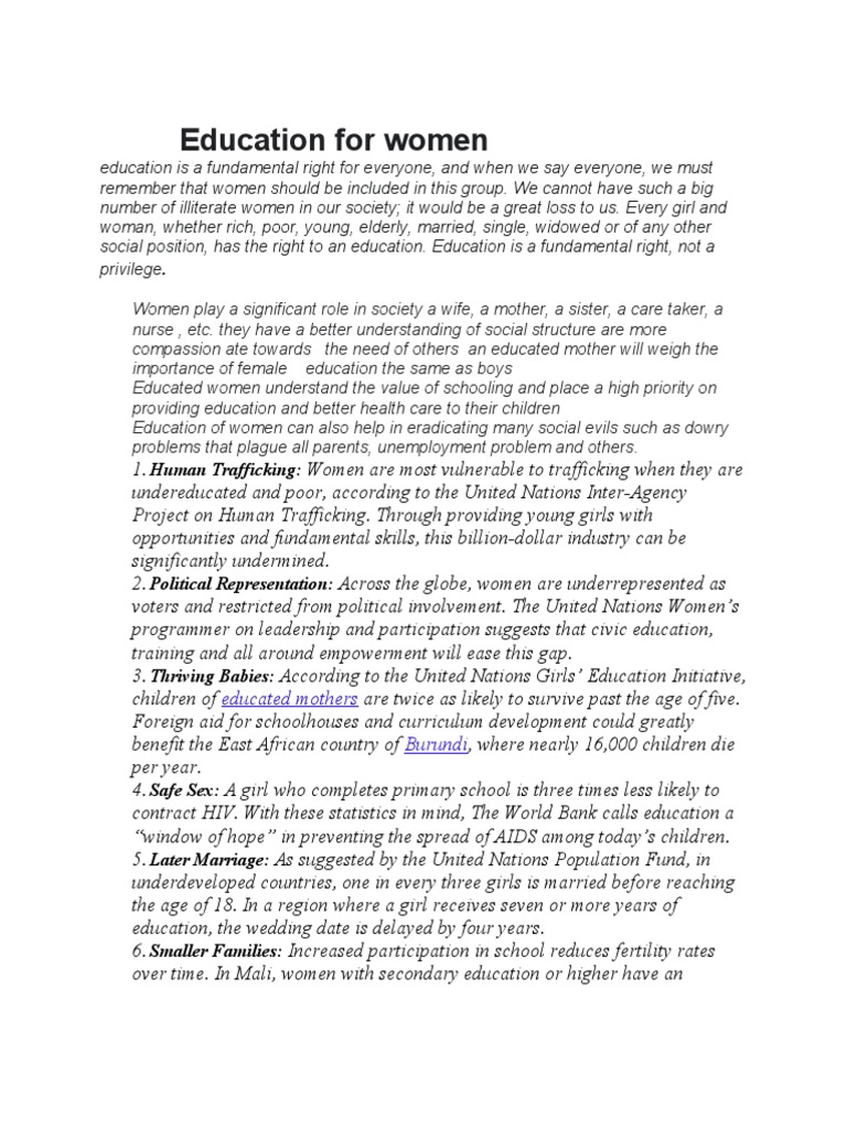 Education For Women Education Is A Fundamental Right For Everyone | PDF ...