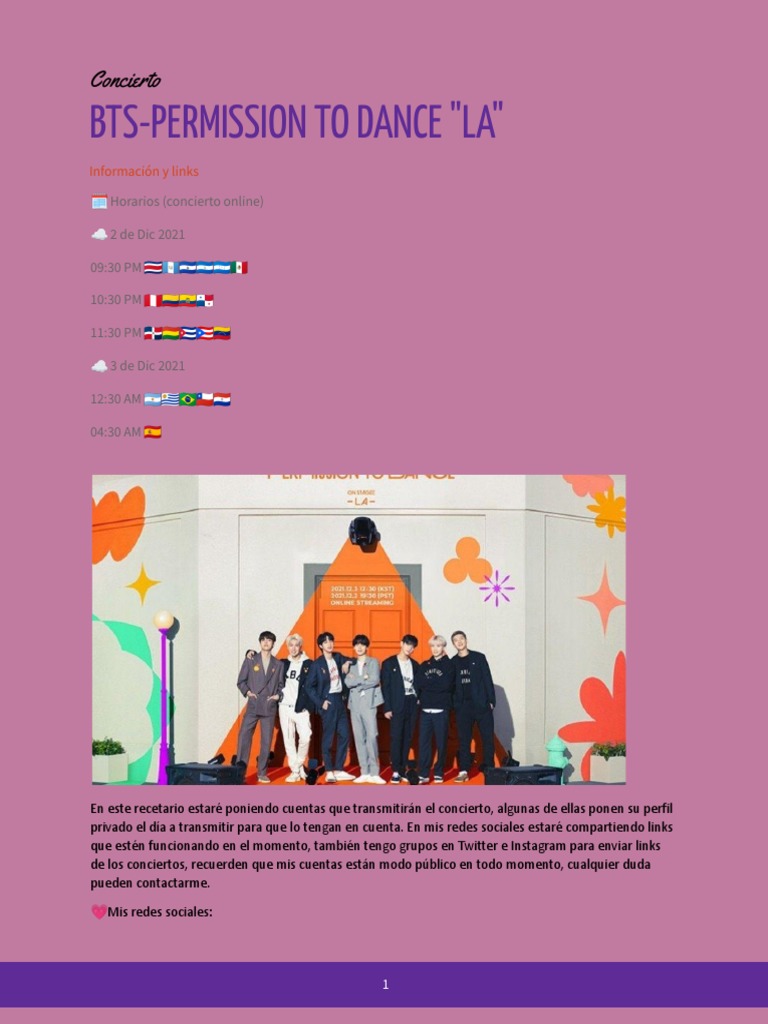 Concierto Online BTS: Permission to Dance | PDF
