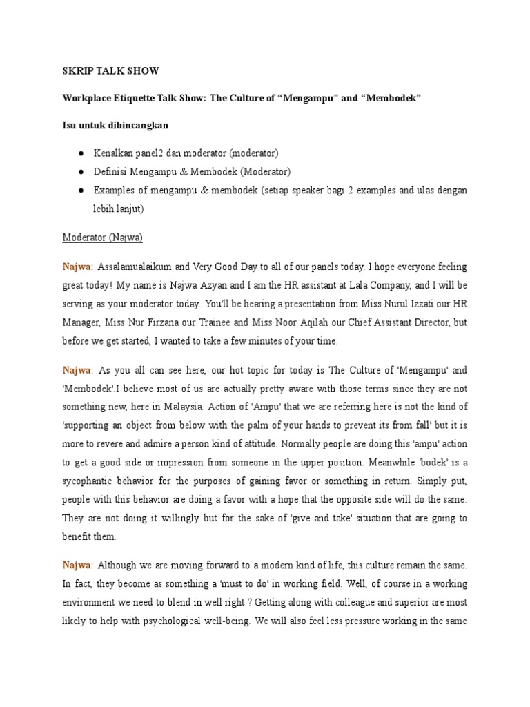Skrip Talk Show | PDF | Employment | Experience