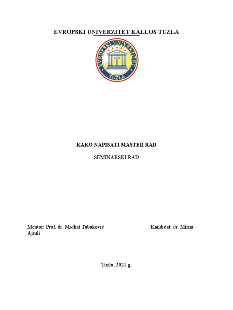 Naslovna Stranica Kako Napisati Master Rad | PDF