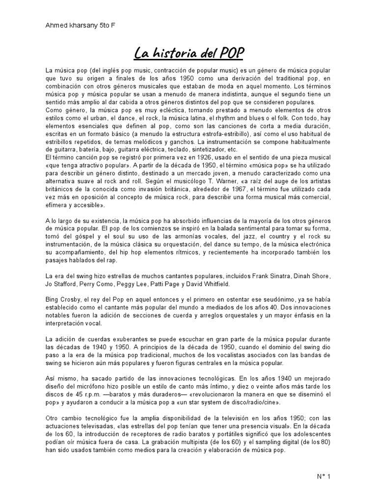 La Historia Del POP | PDF | Música pop | Las artes escénicas