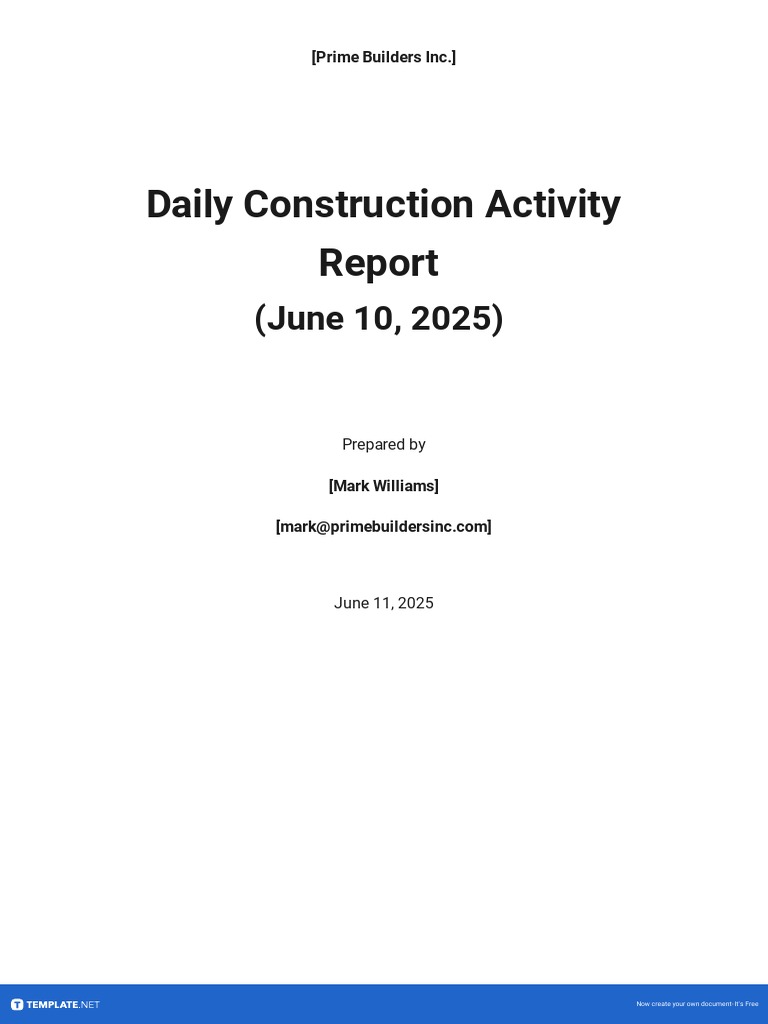 Free Daily Construction Activity Report Template | PDF