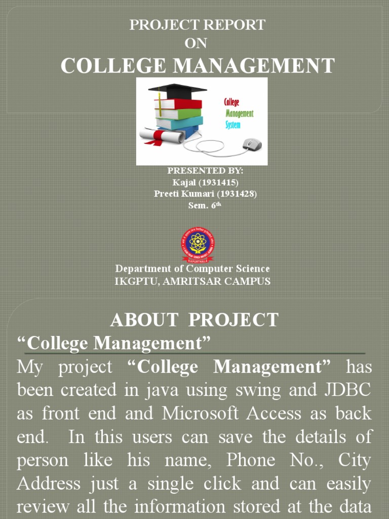 College management system project report using Java, Swing and JDBC ...