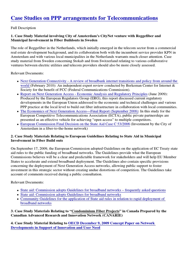 Telecom PPP Case Studies | PDF | Fiber To The X | Public–Private ...