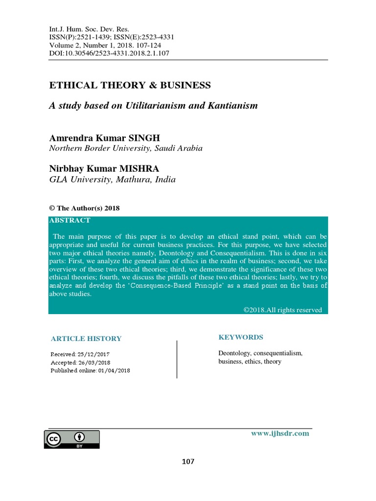 Ethical Theory & Business: A Study Based On Utilitarianism and ...