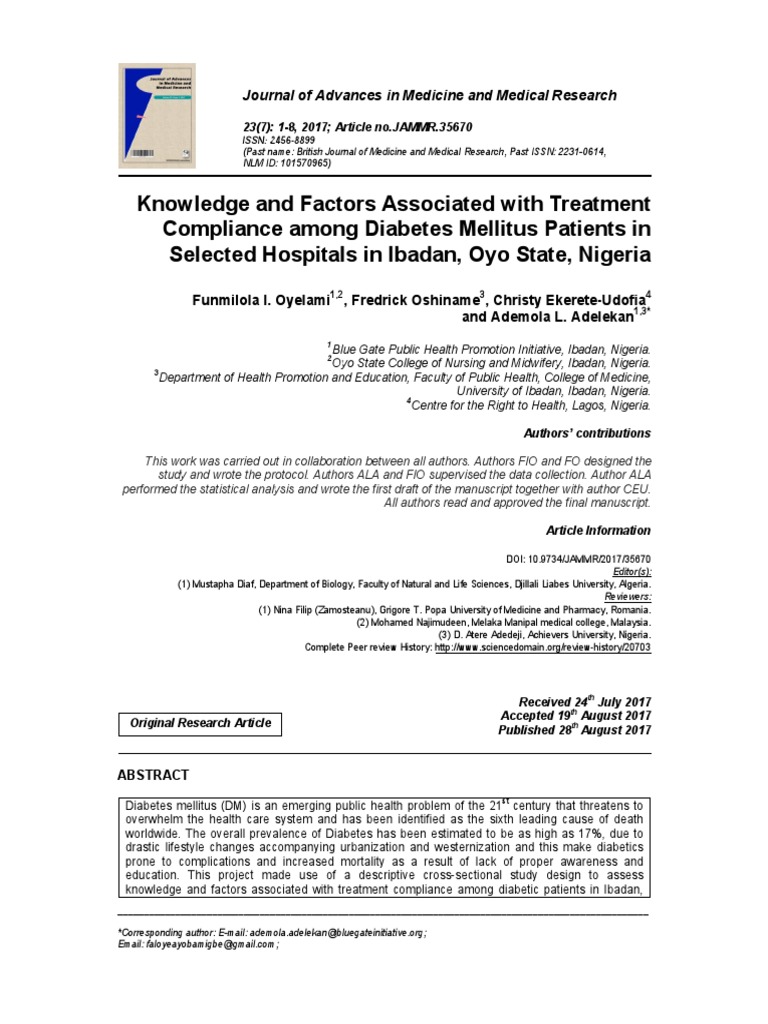 Adelekan and Oyelami | PDF | Diabetes | Chronic Condition