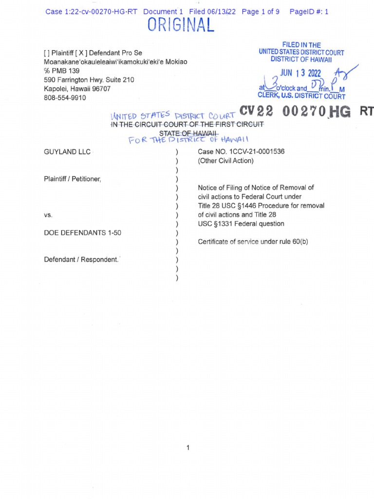 Notice of Filing of Notice of Removal of Civil Action To Fed Court ...