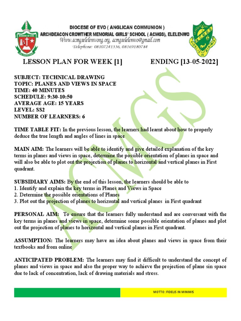 SS2 TECHNICAL DRAWING LESSON PLAN WEEK 1 REAl | PDF | Cartesian ...