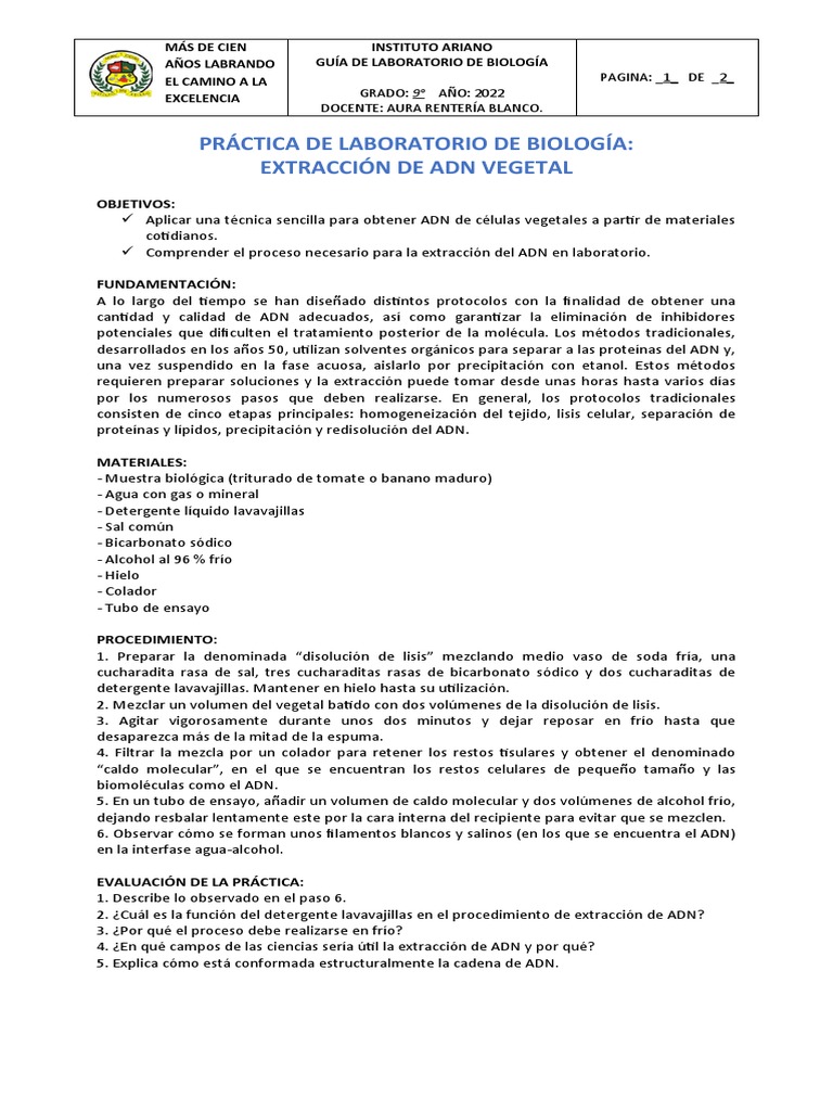 Guía de Laboratorio - Extracción de Adn | PDF | Adn | Biología Celular)