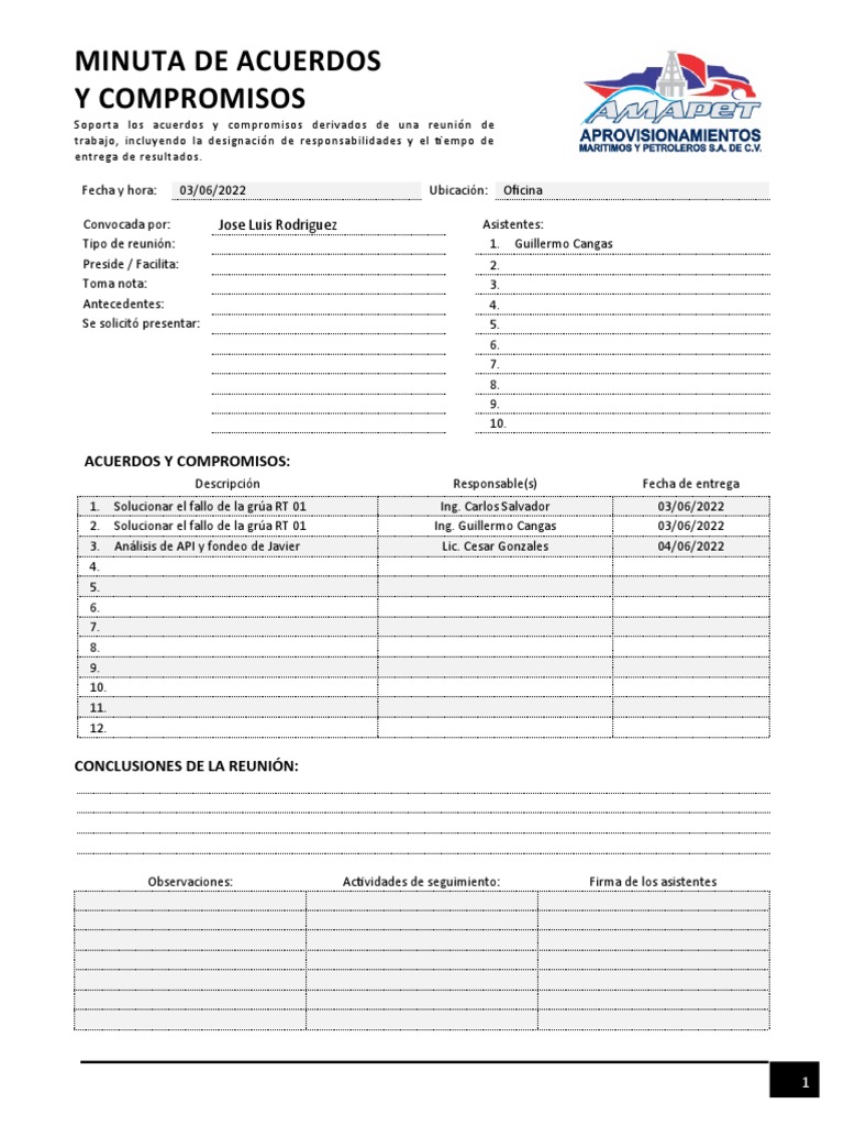Minuta De Acuerdos Ejemplos: Formato De Minuta Para Editar – WNZCUJ