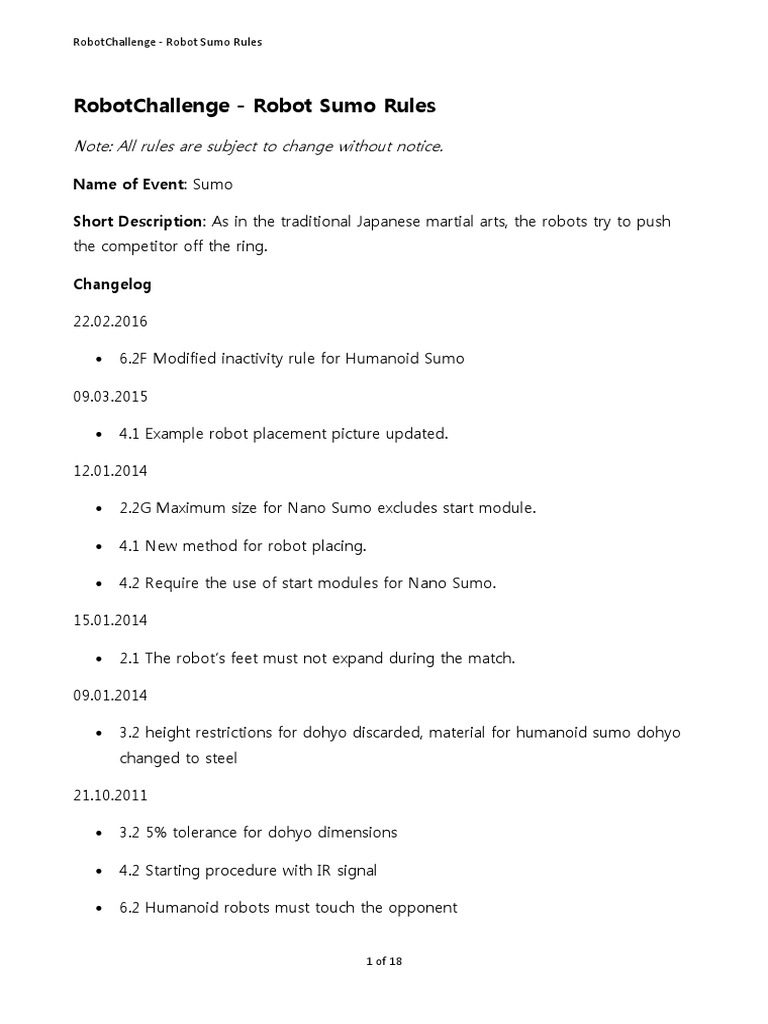 Robotchallenge - Robot Sumo Rules | PDF | Robot | Robotics