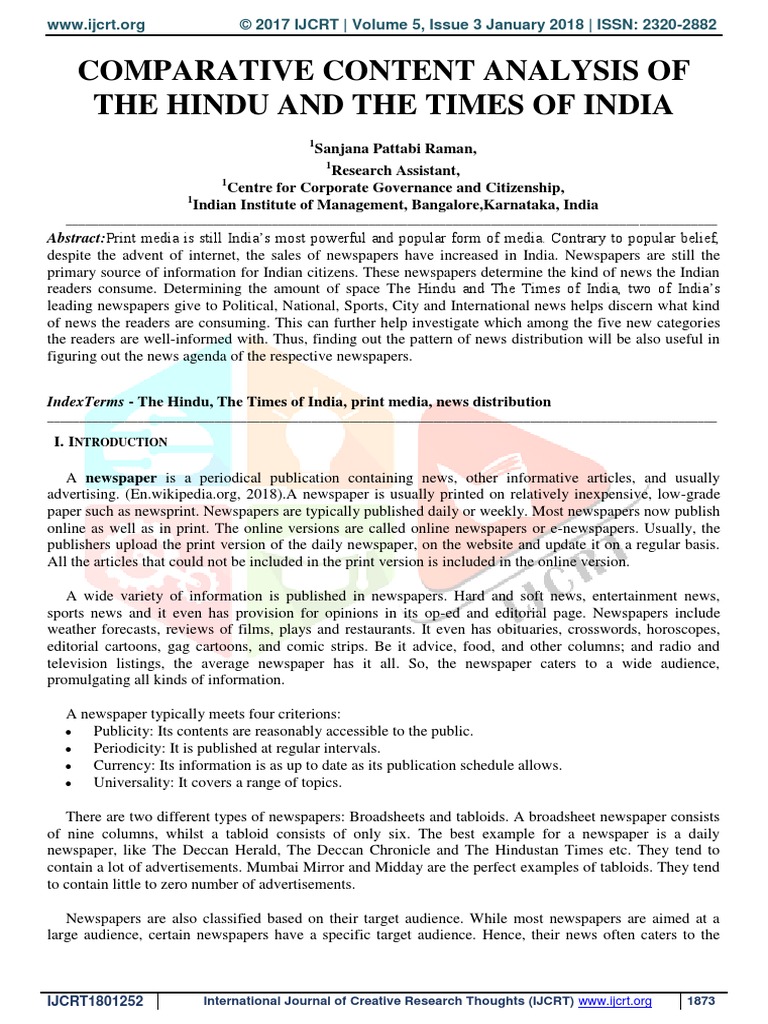 Comparative Study of Different Newspapers | PDF | Newspapers | News
