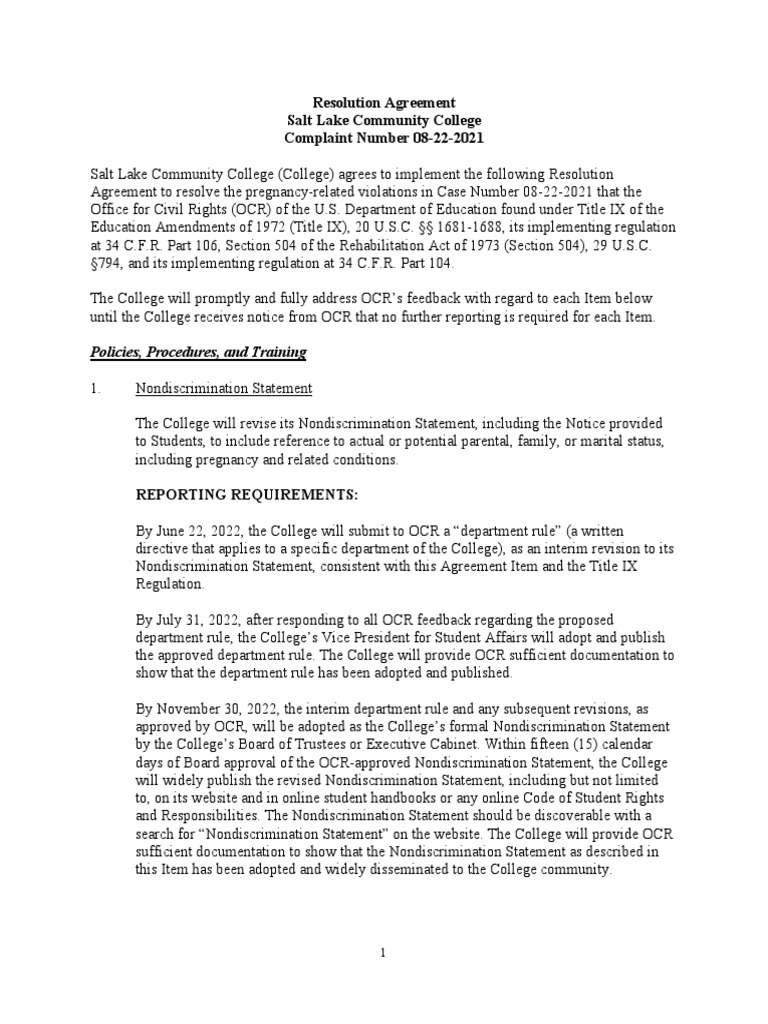 SLCC Resolution in Discrimination Case | PDF | Title Ix | Section 504 ...