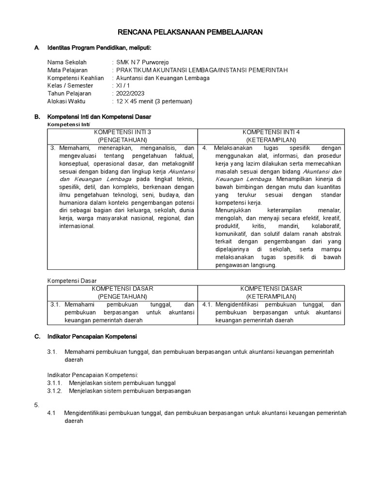 RPP - KD 1 Semester 1 | PDF