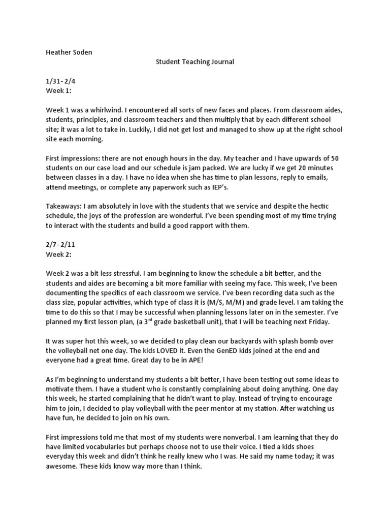 Student Teaching Journal | PDF | Classroom | Teachers