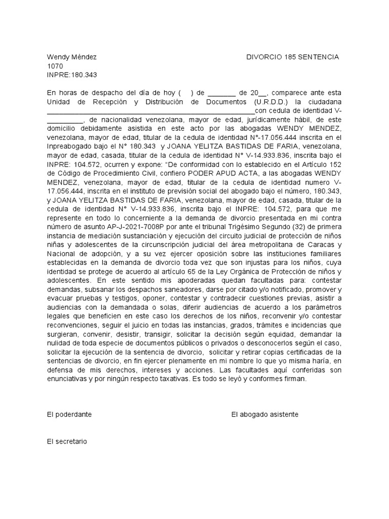 Modelo Poder Apud Acta | PDF | Divorcio | Gobierno