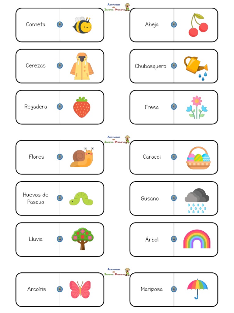 Domino Vocabulario Primavera | PDF