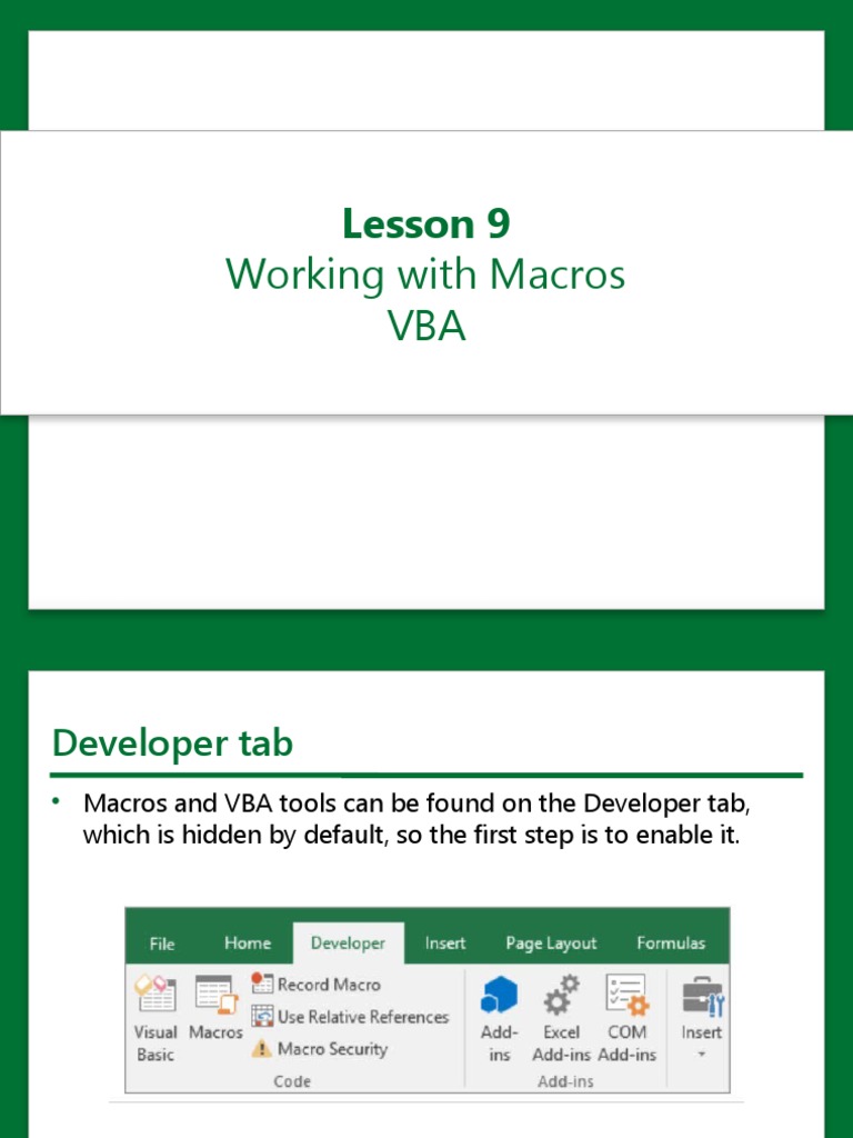 ExcelCore2016lesson09 2E MACROS | PDF | Microsoft Excel | Visual Basic For Applications