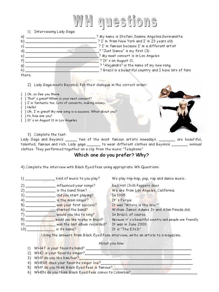 WH Questions Worksheet | PDF | Lady Gaga | Popular Music