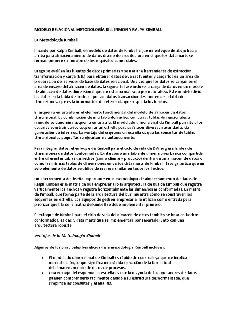 Modelo Relacional Metodología Bill Inmon y Ralph Kimball | PDF ...