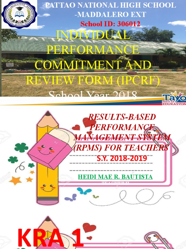 Individual Performance Commitment and Review Form (Ipcrf) : School ID ...