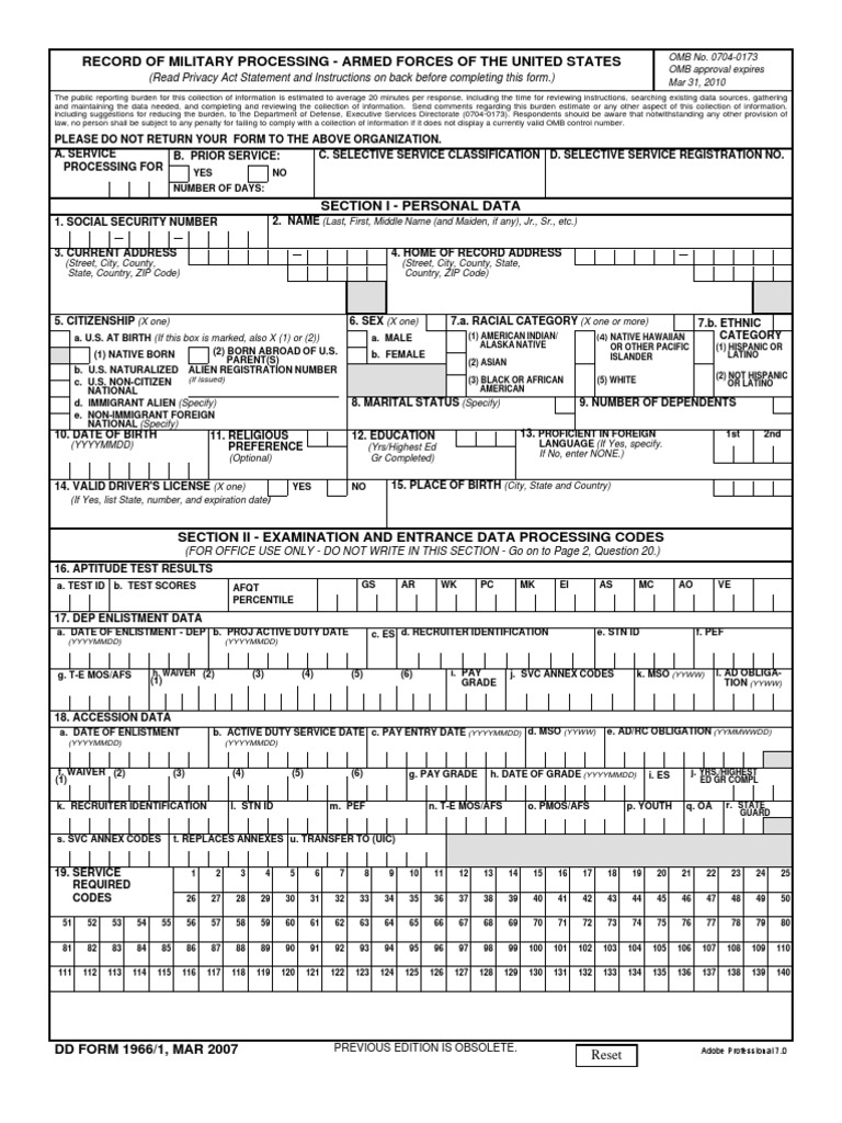 dd1966 | Military Service | United States Armed Forces
