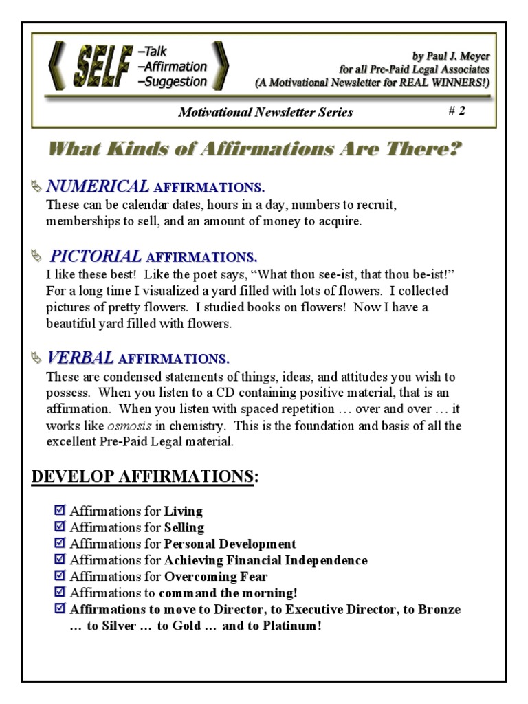 The Different Kinds of Affirmations | PDF