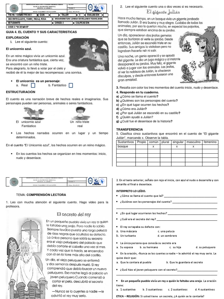 Grado 2 - Lenguaje - Guia 4 - El Cuento | PDF