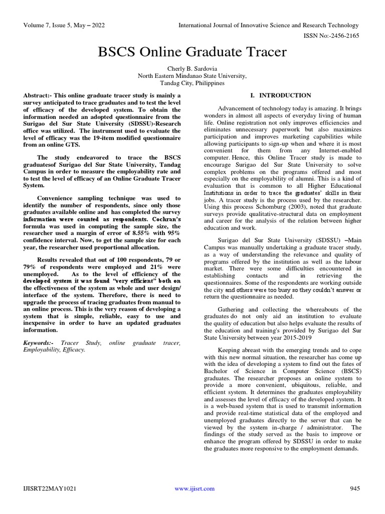 Online Graduate Tracer Study Efficacy | PDF | Survey Methodology ...