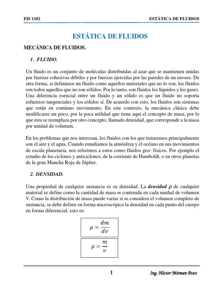 Estatica de Fluidos | PDF | Presión | Densidad