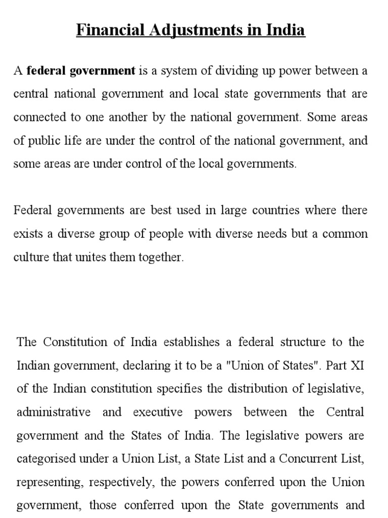 Federal Financial Adjustments in India | PDF | Federal Government Of ...