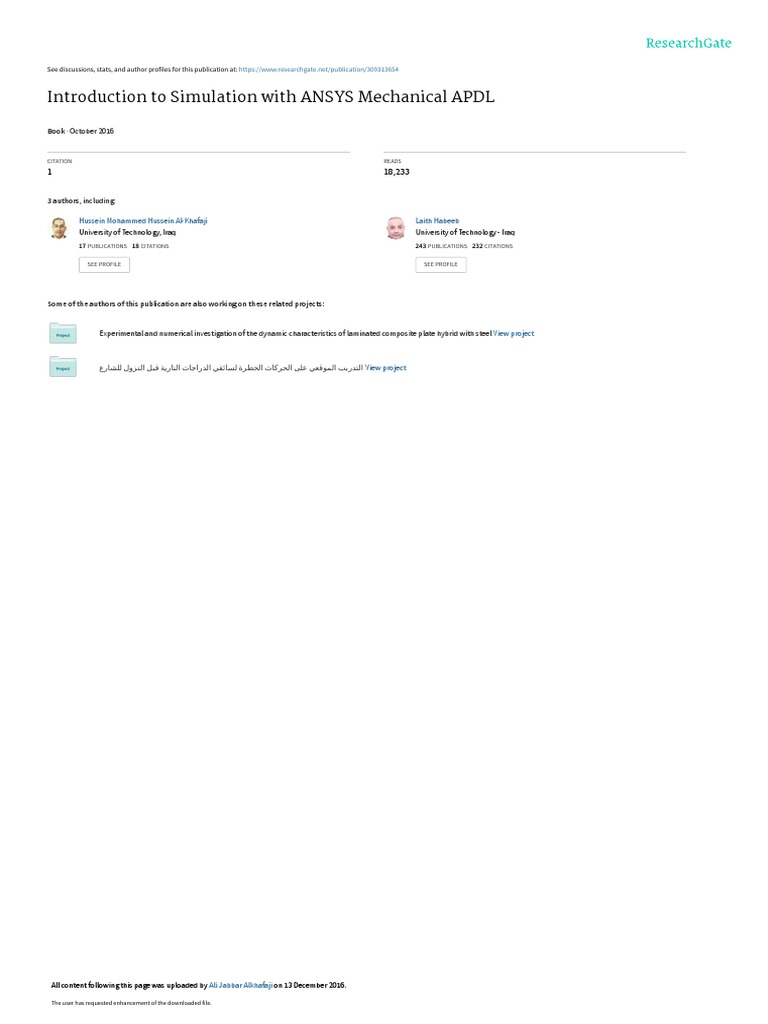 Introduction To Simulation With ANSYS Mechanical APDL: October 2016 | Download Free PDF | Finite ...