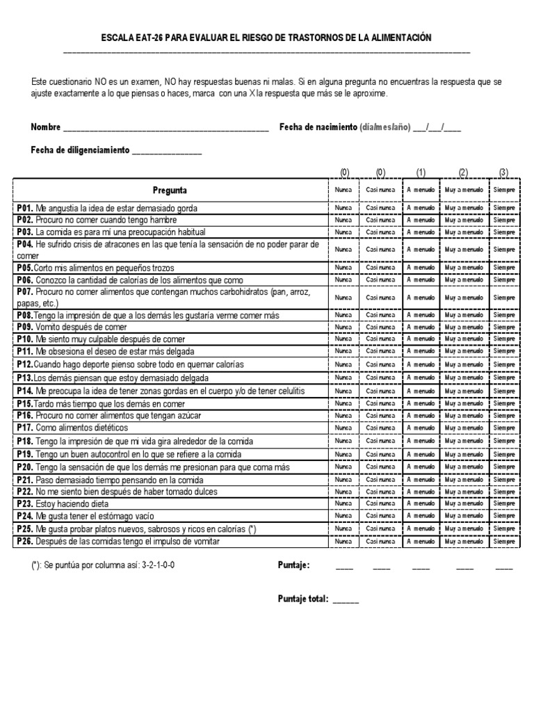 Test Eat 26 Anorexia Bulimia | PDF | Bulimia nerviosa | Anorexia nerviosa