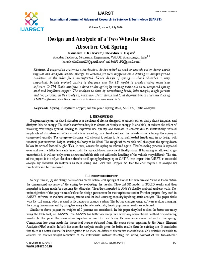 Design and Analysis of A Two Wheeler Shock Absorber Coil Spring | PDF ...