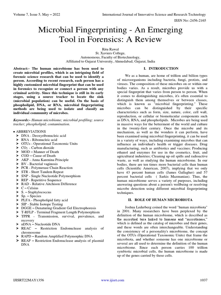Microbial Fingerprinting - An Emerging Tool in Forensics A Review | PDF ...