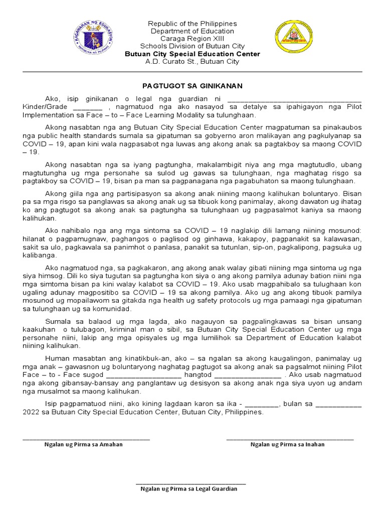Pagtugot Sa Ginikanan Ug Health Form | PDF