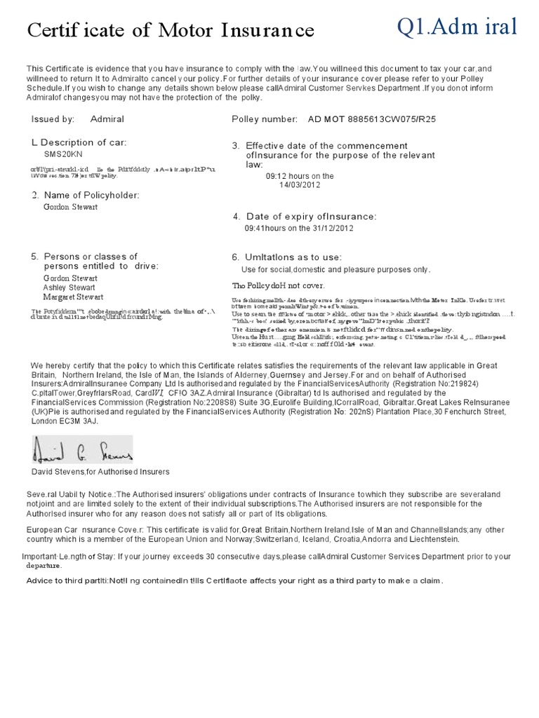Certif Icate of Motor Insurance: Mmencement | PDF | Private Law ...